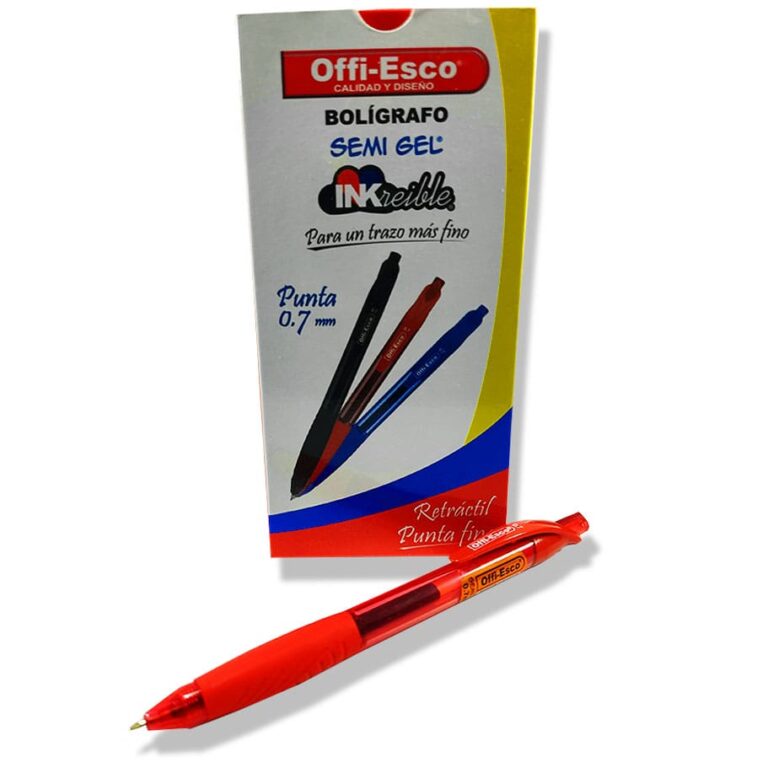 Bolígrafo Retráctil Semi Gel Offi-Esco x Unidad Rojo ...