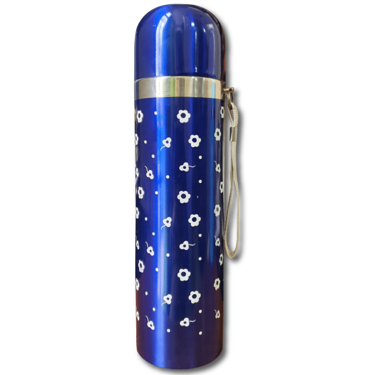 Termo Azul Oscuro Motivo Flores 0.5Lts - elchiquitindelospreciosbajos.com